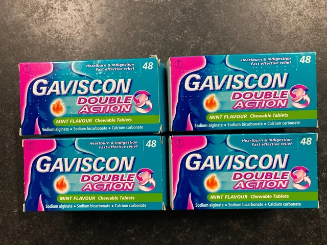 GAVISCON DOUBLE ACTION HEARTBURN & INDIGESTION TABLETS MINT 4x48 PACKS ...