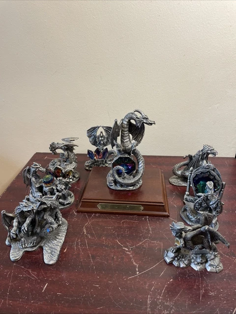 MYTH AND MAGIC x8 Pewter Dragons Figurine Bundle Collectable Tudor Mint ...