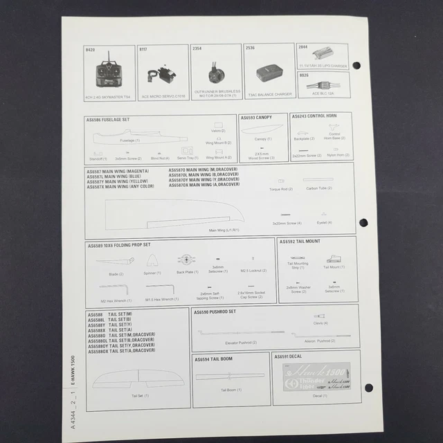 THUNDER TIGER SOARING Star Parts List and diagram sheet - 4346 glider ...