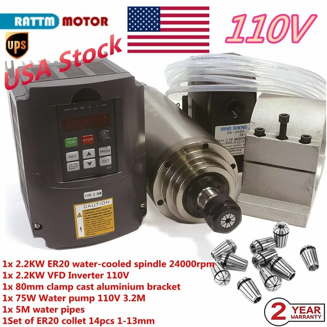 2.2KW WATER COOLED Spindle+2.2KW VFD+75W Water Pump+5M Water Pipes $400 ...