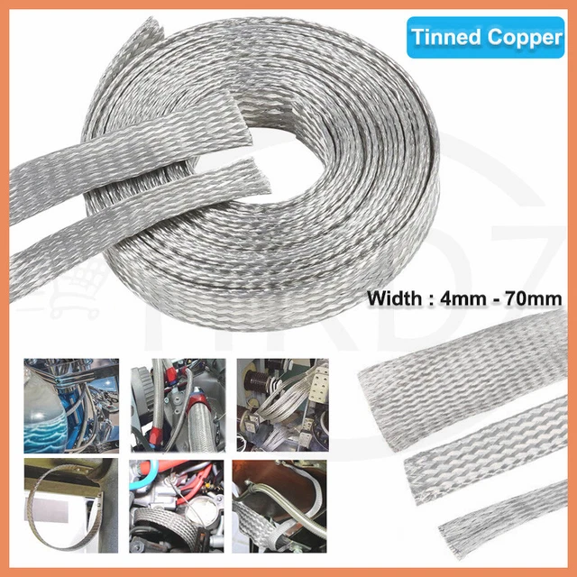 FLAT SHIELD BRAIDED Ground Strap Grounding Tinned Copper Braid Width ...