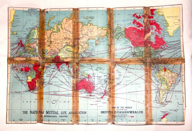 RARE MAP OF Commonwealth World Map- Steam Ship Routes and Air Routes ...