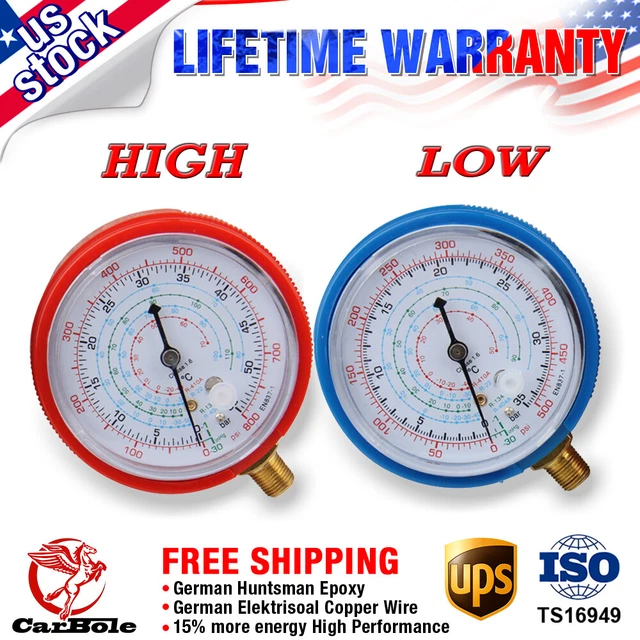 HIGH & LOW Pressure Gauge Set Pressure Gauge Air HVAC A/C Refrigeration ...