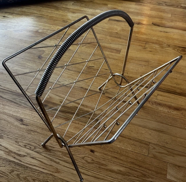 VINTAGE MID CENTURY Modern Magazine Rack Brass Atomic Retro Starburst ...