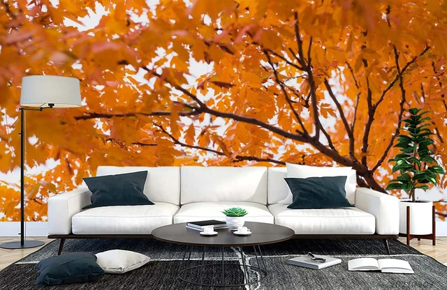 3D FALL TREE Golden Leaves Wall Murals Wallpaper Murals Wall Sticker ...