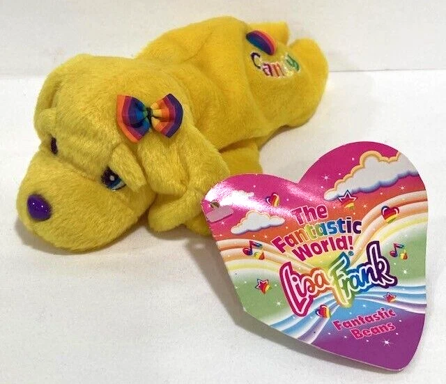VINTAGE LISA FRANK Fantastic Beans Candy the Yellow Dog Beanie Plush 8 ...