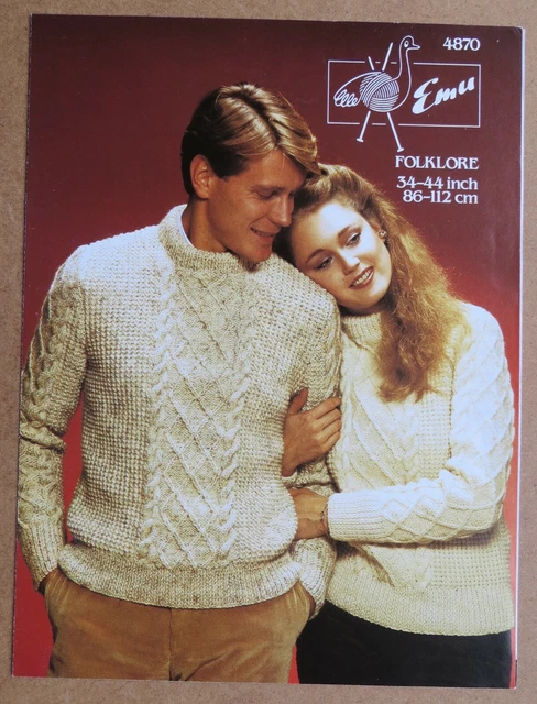 VINTAGE EMU 4870 Aran Knitting Pattern: Lady's & Men's Cable Jumpers ...