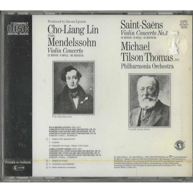 CHO LIANG LIN CD Mendelssohn : Violin Con, Saint Saens:Violin Con. No ...