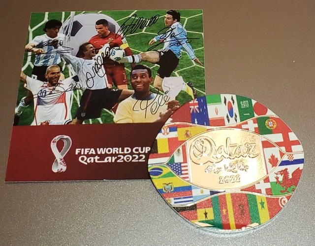 QATAR 2022 WORLD Cup Silver Coin 3D Lusail City Stadium Pele Autograph ...