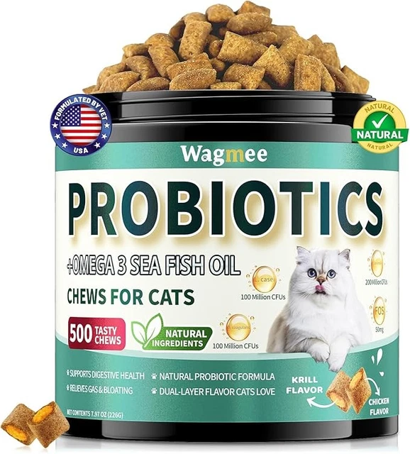 CAT PROBIOTICS TASTY Chews –500 Chews Crunchy & Creamy Texture, Fish ...