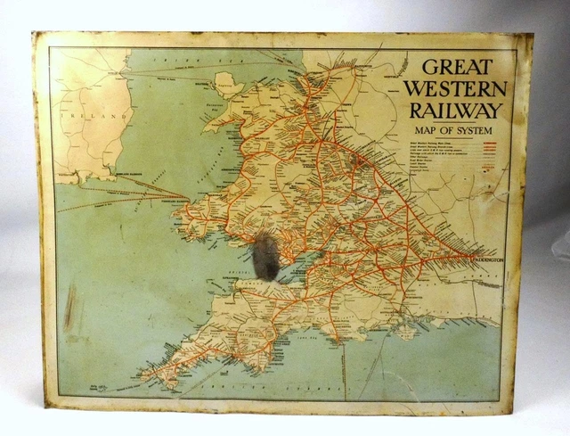 VINTAGE GWR GREAT Western Railway Map Of System Tin Sign #04 £51.00 ...