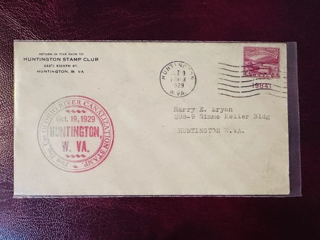 1929 US HUNTINGTON Stamp Club Fdc First Day Use Of Ohio River ...