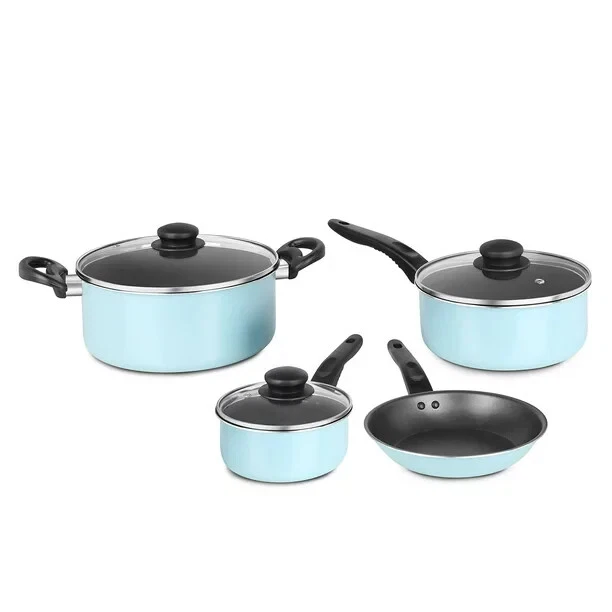 MAINSTAYS 7 PIECE Non-Stick Cookware Set Aluminum Mint, Dishwasher Safe ...