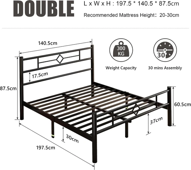 DOUBLE BED FRAME,135 x 190 cm,with Headboard and Footboard,Metal Bed ...