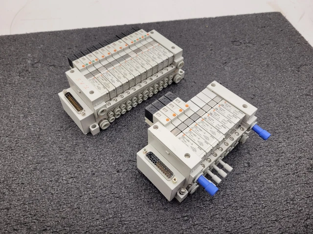 2X SMC PNEUMATIC Valve Block Solenoid Manifold 24VDC 20 Valves Total ...
