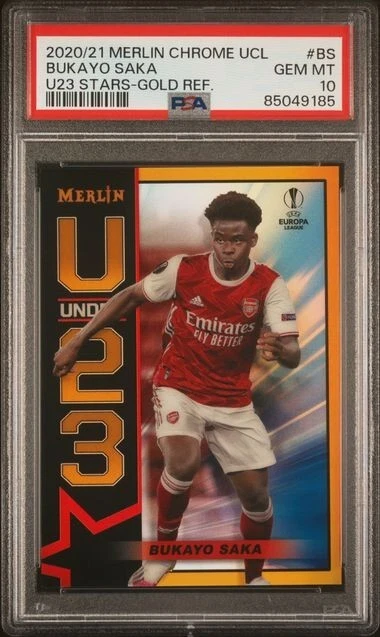 2020-21 TOPPS MERLIN chrome UCL BUKAYO SAKA U23 RÉFRACTEUR or /50 PSA 10 Pop 3 EUR 333,26 ...