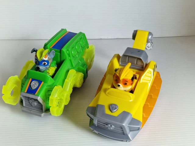PAW PATROL MIGHTY Pups Rocky & Rubble Charged Up Light Up Vehicles With ...