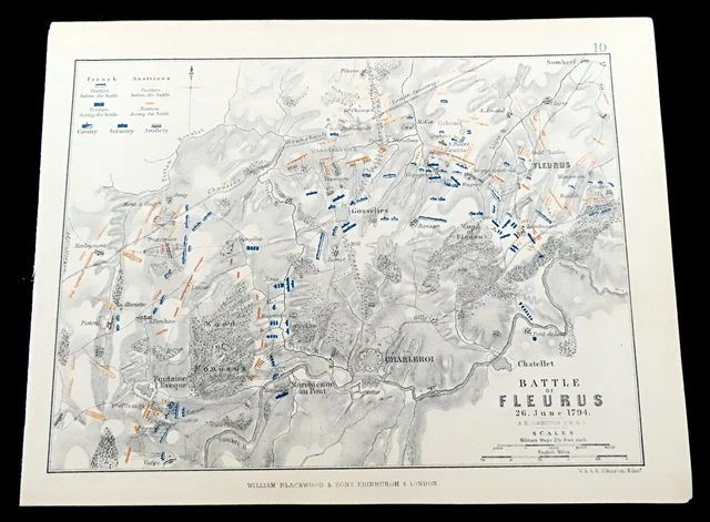 BATTLE OF FLEURUS Map 1794 War of the First Coalition Antique Engraving ...