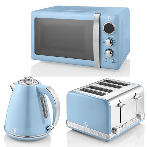SWAN RETRO BLUE 20L digital Microwave, 1.5L 3kW JUG Kettle & 4 slice ...