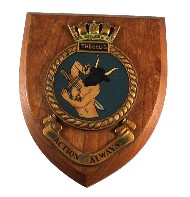ROYAL NAVY &HMS Theseus" (R64) Hand Painted Resin Wall Plaque Shield £ ...