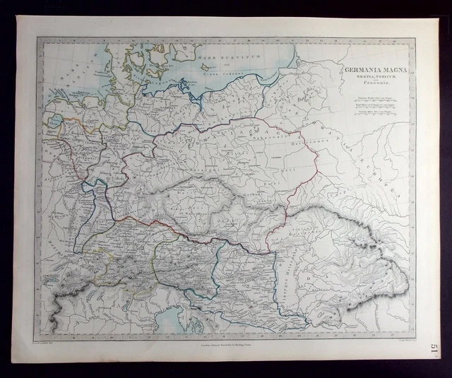 GERMANIA MAGNA, ANCIENT GERMANY, PANNONIA, original antique map, SDUK c ...