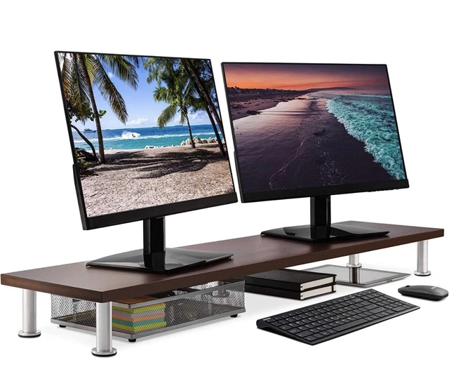DUAL MONITOR STAND for 2 Monitors, Large Monitor Riser Made with Solid ...