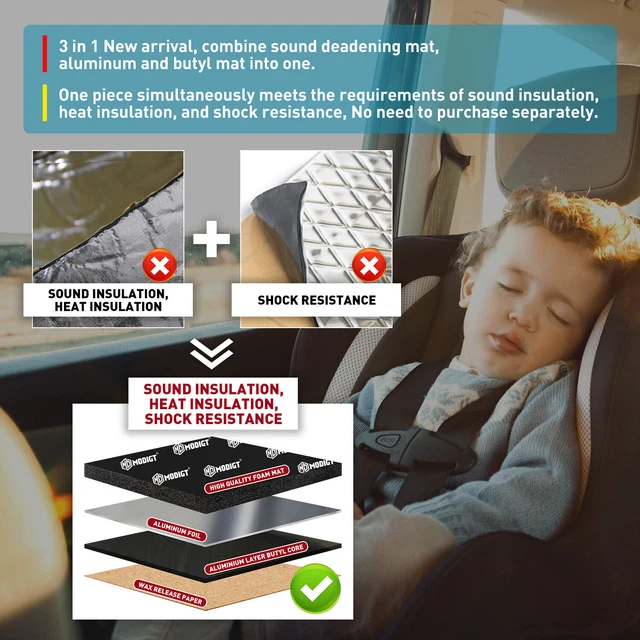 1.2㎡ MODIGT BUTYL Sound Deadening Mat Car Vibration Proofing 4.2mm THK ...