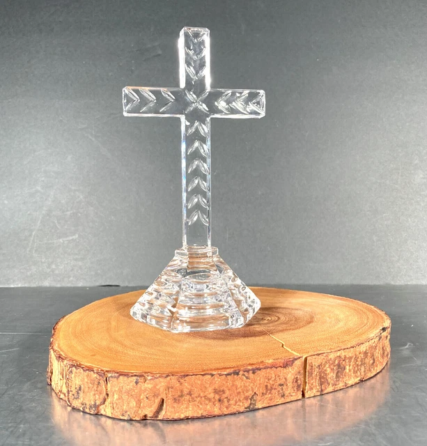 LEAD CRYSTAL CHRISTIAN Cross Glass Imperial Estate Poland Prayer Alter ...