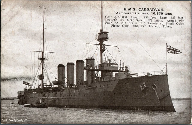 HMS CARNARVON POSTCARD Royal Navy Devonshire class cruiser battleship ...