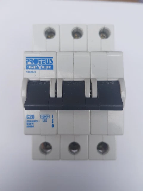 PROTEUS MCB 20 Amp Triple Pole 3 Phase Breaker Type C 20A Geyer 31020/3 £14.99 - PicClick UK