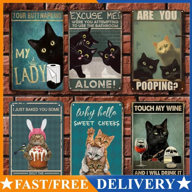 VINTAGE METAL PLATE Cat Rectangular Iron Painting Wall Art Home Bar ...