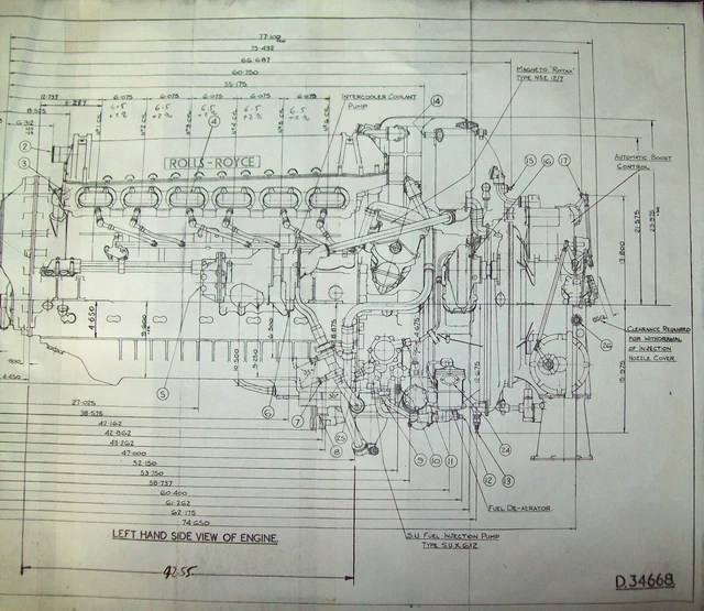 ROLLS ROYCE MERLIN Aero Engine Plan Blueprints Rare Detail Period ...