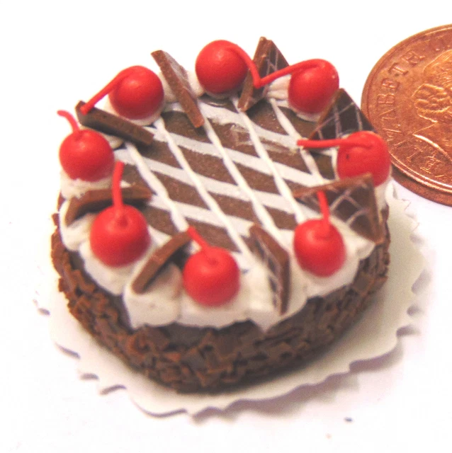 ROND GÂTEAU AVEC Chocolat Glaçage Maison de Poupées Miniature 1: 12th ...