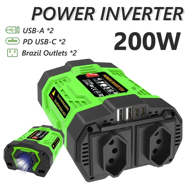 DUAL AC OUTLETS 200W Car Power Inverter DC 12V to AC 220V Four USB ...