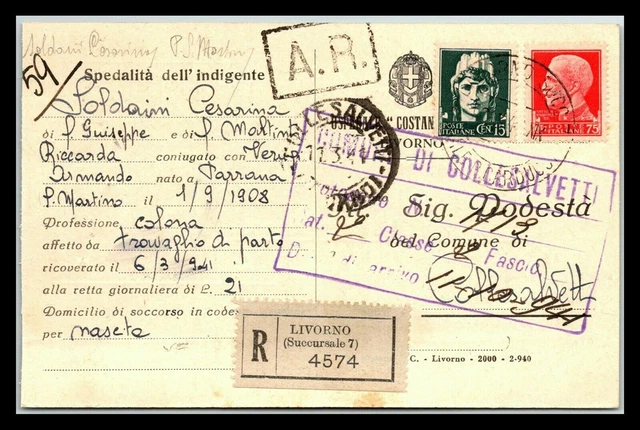 STORIA POSTALE REGNO-1941 cartolina raccomandata interessante vedi foto ...