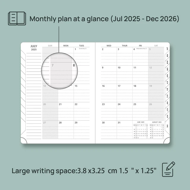 POPRUN 2025-2026 MONTHLY Planner A5 18-Month Calendar Book July 2025 ...