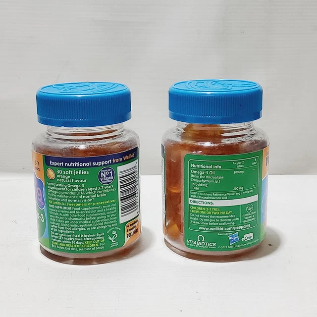 2 X WELL Kid Peppa Pig Omega-3 DHA Vegan Gummy Vitamins, Orange Flavour ...