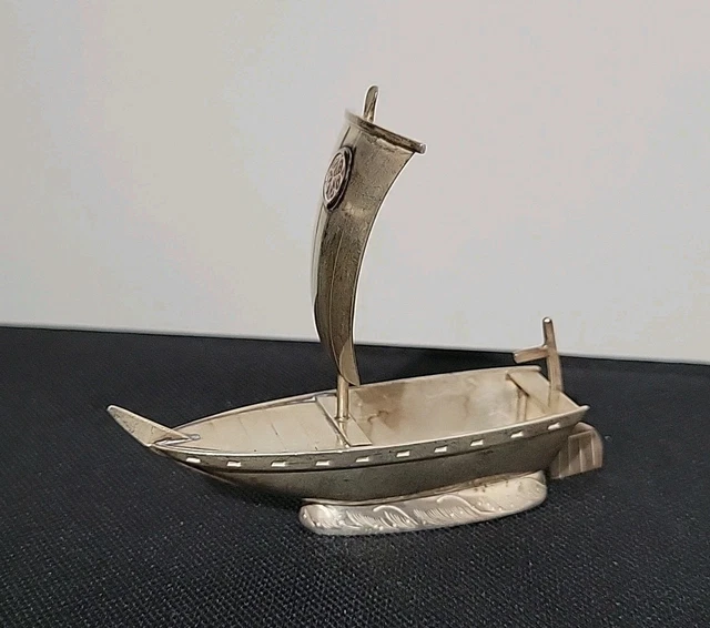 ANTIQUE JAPANESE ASAHI 950 Solid Silver Salt Cellar Miniature Boat ...