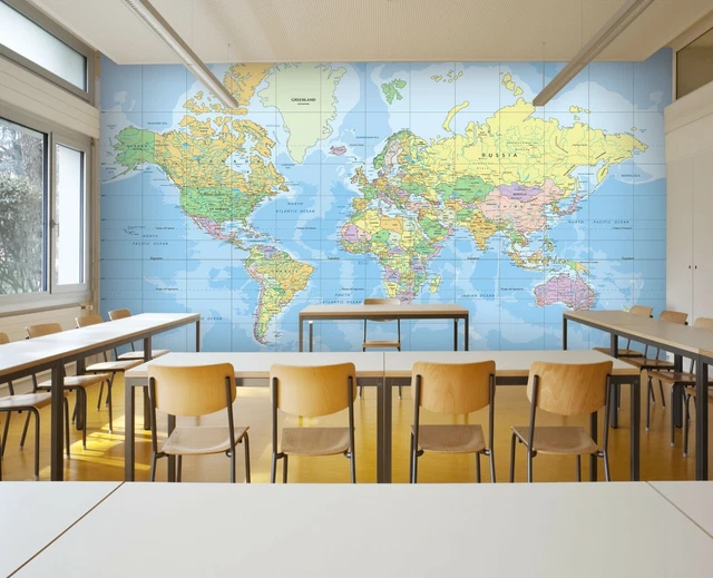 3D WORLD MAP 712NA Business Wallpaper Wall Mural Self-adhesive Commerce ...