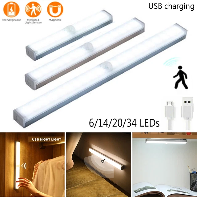 PIR MOTION SENSOR LED Strip Light USB Rechargeable Kitchen Cabinet ...