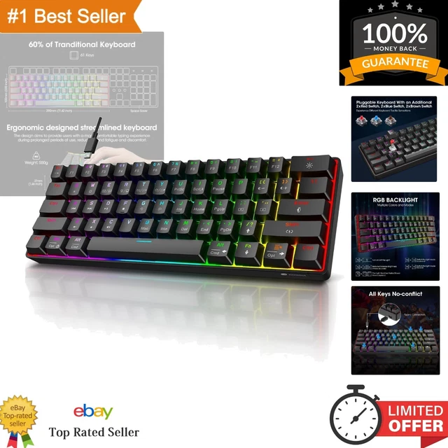 PORTABLE 61-KEY GAMING Keyboard with RGB Customizable Backlighting for ...