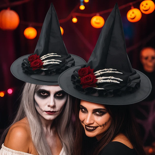 SKELETON HAND SKULL Wizard Cap Black Witch Hat Halloween Witch Hats ...