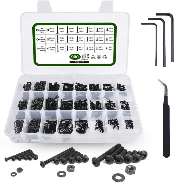 900PCS BLACK BOLTS and Nuts Washers Kit Socket Head Screws Electronic Products EUR 25,25 ...