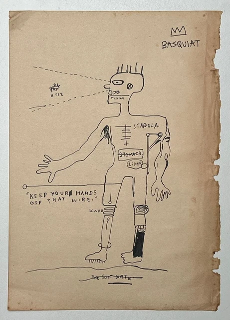 JEAN-MICHEL BASQUIAT (HANDMADE) Drawing On old Paper Signed & Stamped ...