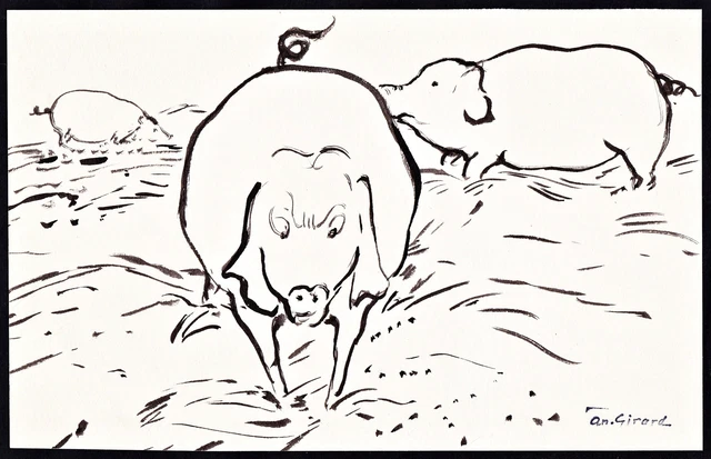 SCHWEINE PIGS ADOLF Hitler Karikatur caricature drawing Zeichnung A ...