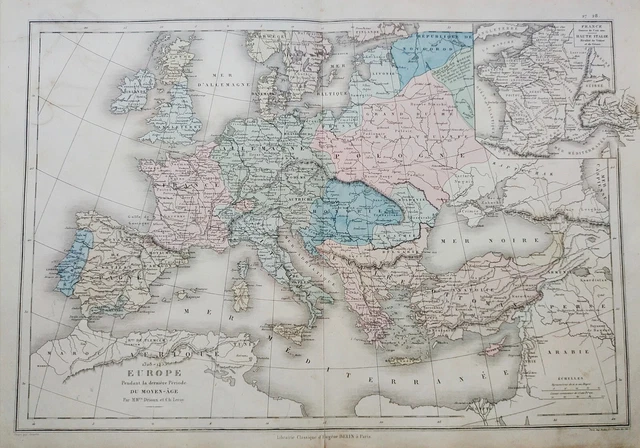 CARTE GÉOGRAPHIQUE ANCIENNE - EUROPE au MOYEN-AGE de 1328 à 1453 EUR 10 ...