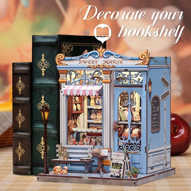 DIY BOOK NOOK Sweet Marie Wooden Miniature Doll House Kit Bookshelf ...