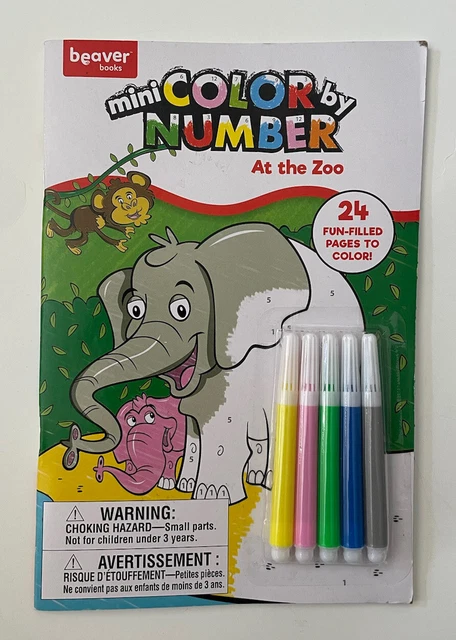 BEAVER MINI COLOR By Number Book Zoo Animals Childrens Coloring Book ...
