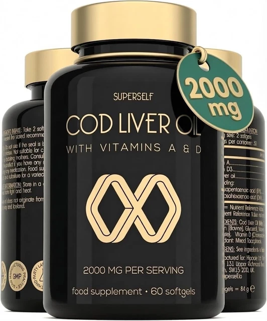 COD LIVER OIL Capsules High Strength 2000mg Rich in EPA DHA Omega 3 ...