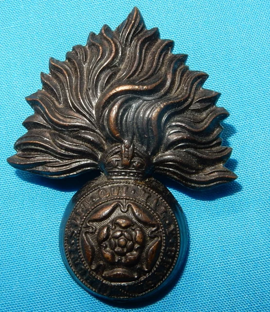 FINE ANTIQUE WW1 Royal Fusiliers Cap Badge Bronze Officers Original ...